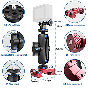 KOQEIEY Upgraded Fence Mount - iPhone Fence Mount Compatible with GoPro11 10 9 8 7, Phone, Mevo Start and Other Action Cameras for Softball, Tennis, Baseball, Football, Net/Chain Link Games Recording