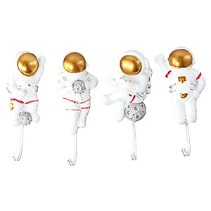 Vctitil 4pcs Wall Mounted Astronaut Hook with Strong Adhesive and Traceless Wall Hook Home Decoration Bathroom Accessories(A/B/C/D)