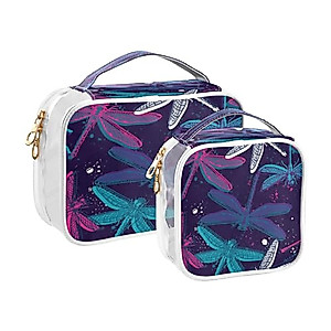 senya Clear Toiletry Bag,Travel Makeup Cosmetic Bag Carry on Airport Airline Compliant Bag Big Colorful Dragonfly for Women Men