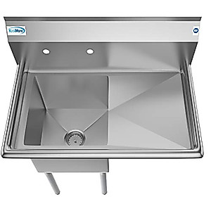 KoolMore 1 Compartment Stainless Steel Commercial Kitchen Prep & Utility Sink with Drainboard - Bowl Size 15" x 15" x 12", Silver