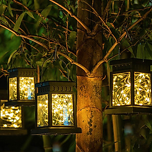 Solar Lanterns Outdoor Hanging Solar Star Lantern 4PCS LED Warm Light for Halloween & Christmas, Solar Powered Led Lantern Decorative for Patio Yard Garden.