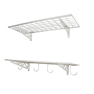 MonsterRax Garage Wall Shelf Two-Pack White or Hammertone Three Size Options Includes Bike Hooks 500lb Weight Capacity (White, 18"x36")