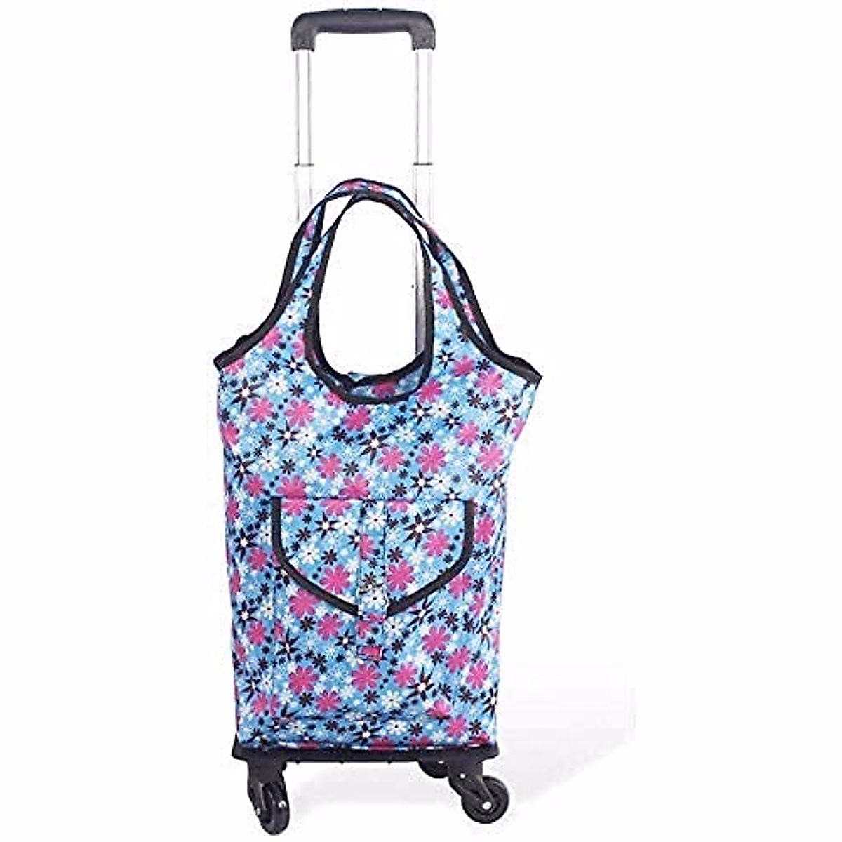 Shopping Trolley on Wheels Multi Function Shopping Cart Telescopic Folding Aluminum Alloy Universal Wheel Bag Waterproof Fabric Capacity Increased Storage Hand Trucks,Multi Colored-Blue ,S