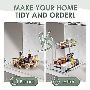 GZHDIAN Under Sink Organizer, 2-Tier Pull Under The Sink Storage Organizer, Sliding Organizer Under Sink, For Under Sink Kitchen Organizers and Storage - White