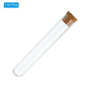 PATIKIL 10ml Test Tubes Set, 10pcs 4.13x0.63" PS Clear Round Bottom Test Tube Containers with Wood Stopper for Bead Party Candy Bath Salt Storage Scientific Experiment Plant Propagation