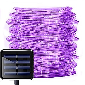 Aluvee Solar Rope String Light 33ft 100L 8 Modes Waterproof Outdoor LED Copper Wire Lights for Garden Decor Lamp Wedding Party Tree Xmas Halloween Holiday Decoration Lighting (Purple)