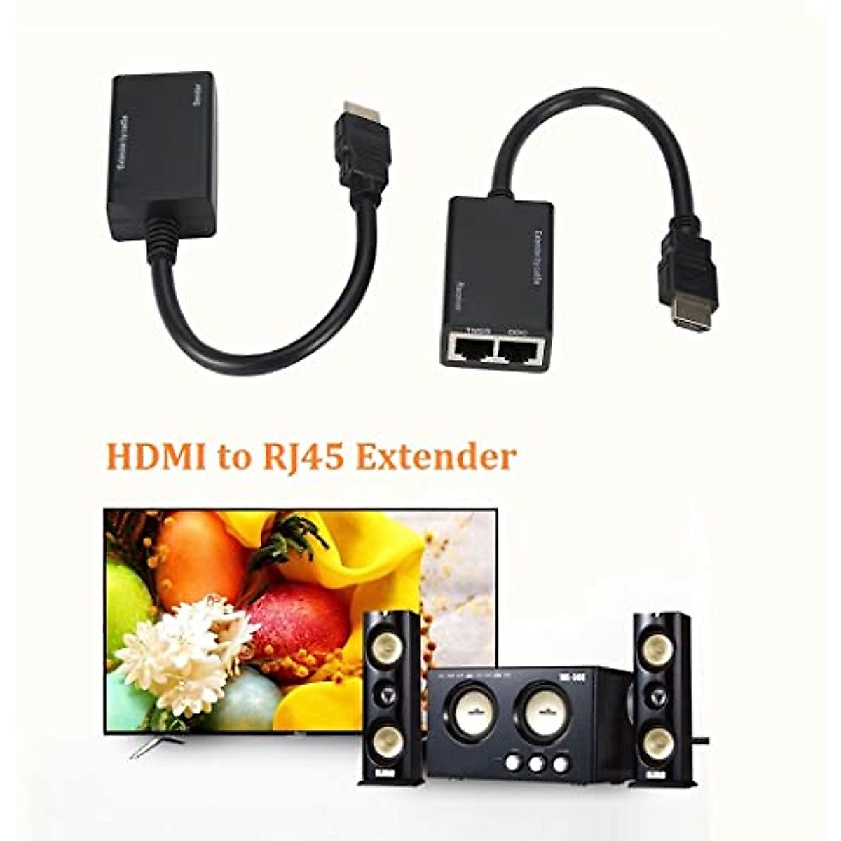 HDMI Extender Over Cat5e/6, RJ45 Ethernet Splitter to HDMI 2 Ports Network Adapter 2 Pack, Support 1080p UP to 30m/98ft Video and Audio for HDTV HDPC PS4 STB