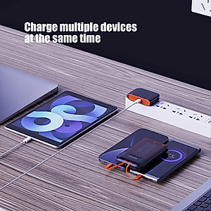 LIPSWEET Separate Portable Charger,20w USB C Fast Charging Power Bank, 5 Output 2 Input External Battery Pack for Travel with Built-in Cable AC Wall Plug Compatible with iPhone Android Phone Tablet
