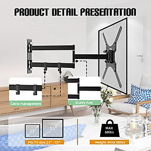 Mount Plus MP-L28-400 Long Arm Full Motion TV Wall Bracket with 28 inch Extension Articulating Arm | Fits Screen Sizes 23 to 55 Inch | VESA 400x400mm Compatible (28" Extension 19" to 55" TV)