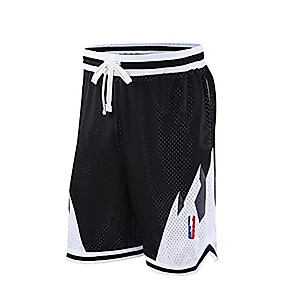 BOOMLEMON Men's Basketball Shorts Gym Training Workout Athletic Shorts Mesh Graphic Print Running Short Pants(608 Black S)