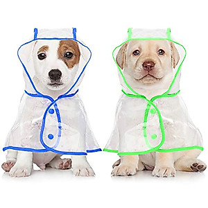 2 Pieces Pet Dog Raincoat Clear Pet Waterproof Clothes Hooded Rain Jacket Plastic Puppy Rain Poncho Pet Rainwear for Small Medium Dog (Blue and Green,S)