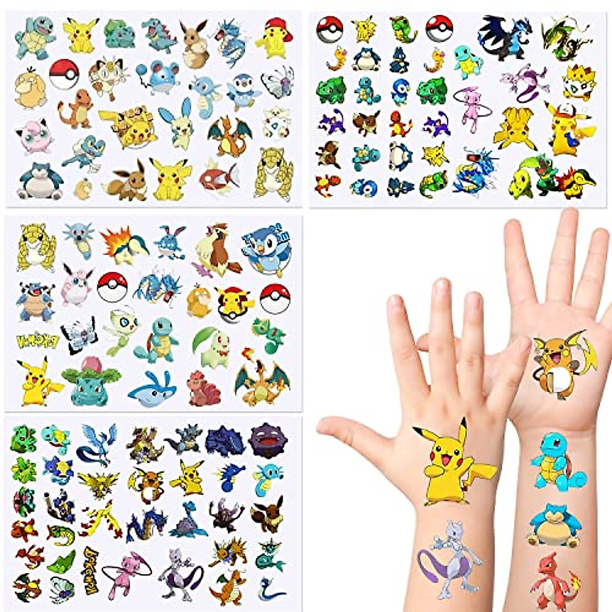 120 Pcs Anime Temporary Tattoos for Kids, Japanese Cartoon Tattoo Stickers for Kids, DIY Sticker Arts, Birthday Party Favors / supplies for Kids, Classroom School Decorations - No Repeat