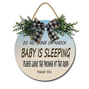 Weytff Baby Sleeping Sign For Front Door Decorations Hanging - Baby Sleeping Sign For Door Do Not Knock Or Ring Doorbell - No Soliciting Please Don't Disturb No Soliciting Sign For Nursery 11"
