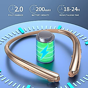 Neckband Bluetooth Headphones, Retractable Neckband Headset Wireless with Sweatproof High Volume Earbuds Call Vibrate Alert Earphones with Mic Work with iPhone, iPad, Android, Samsung (Rose)