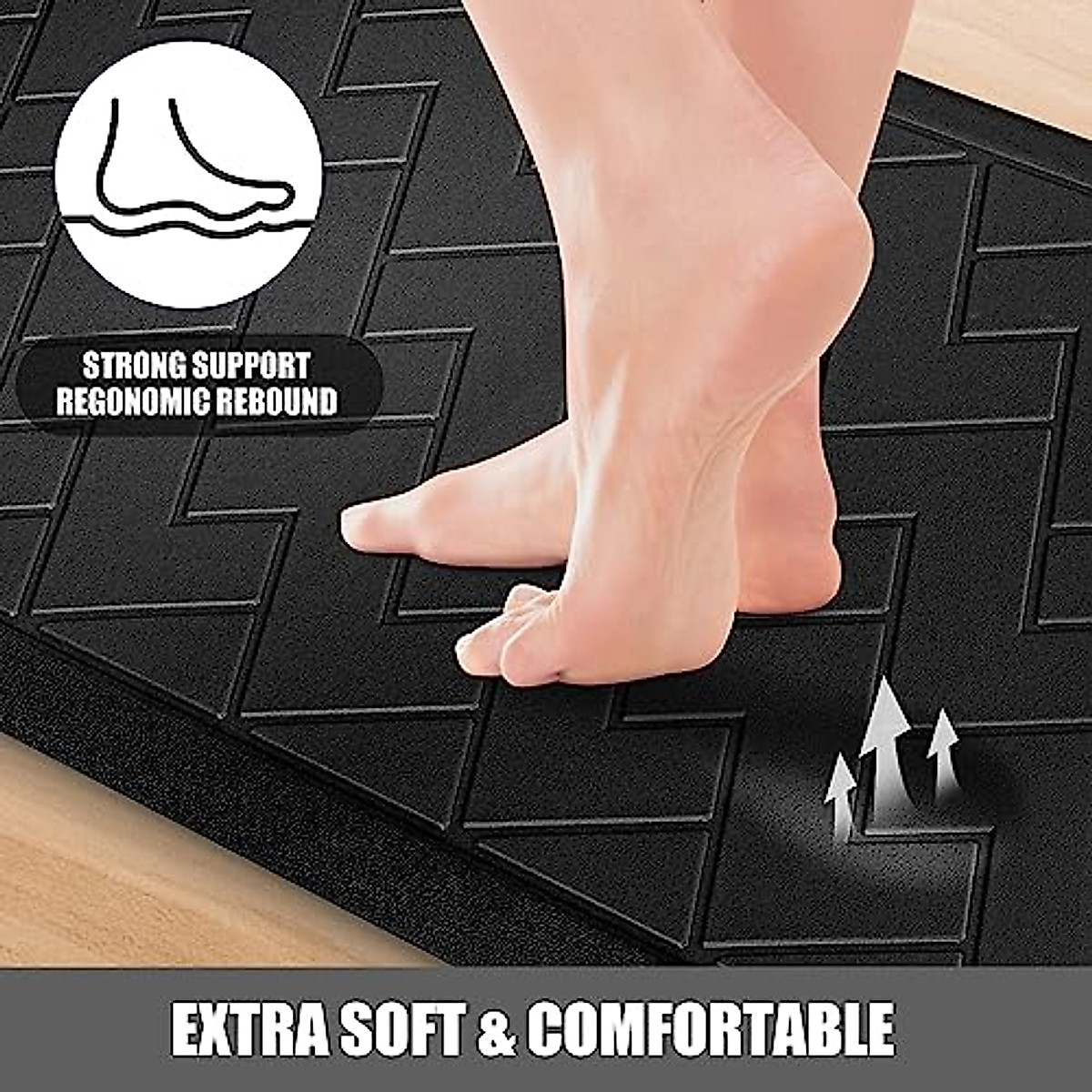 WEZVIX Non-Skid Kitchen Rugs and Mats Waterproof, Anti Fatigue Kitchen Mat 2 PCS, 1/2 Inch Thick Kitchen Floor Mat, Ergonomic Comfort Foam Standing Mat for Floor, Office, Sink, Laundry - Black