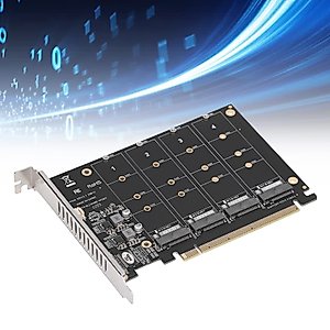 M.2 NVME SSD to PCIE X16 Adapter, 4x32Gbps M.2 NVME (m Key) SSD to PCIe 3.0 x 4 Port Host Controller Expansion Card with Individual LED Indicator