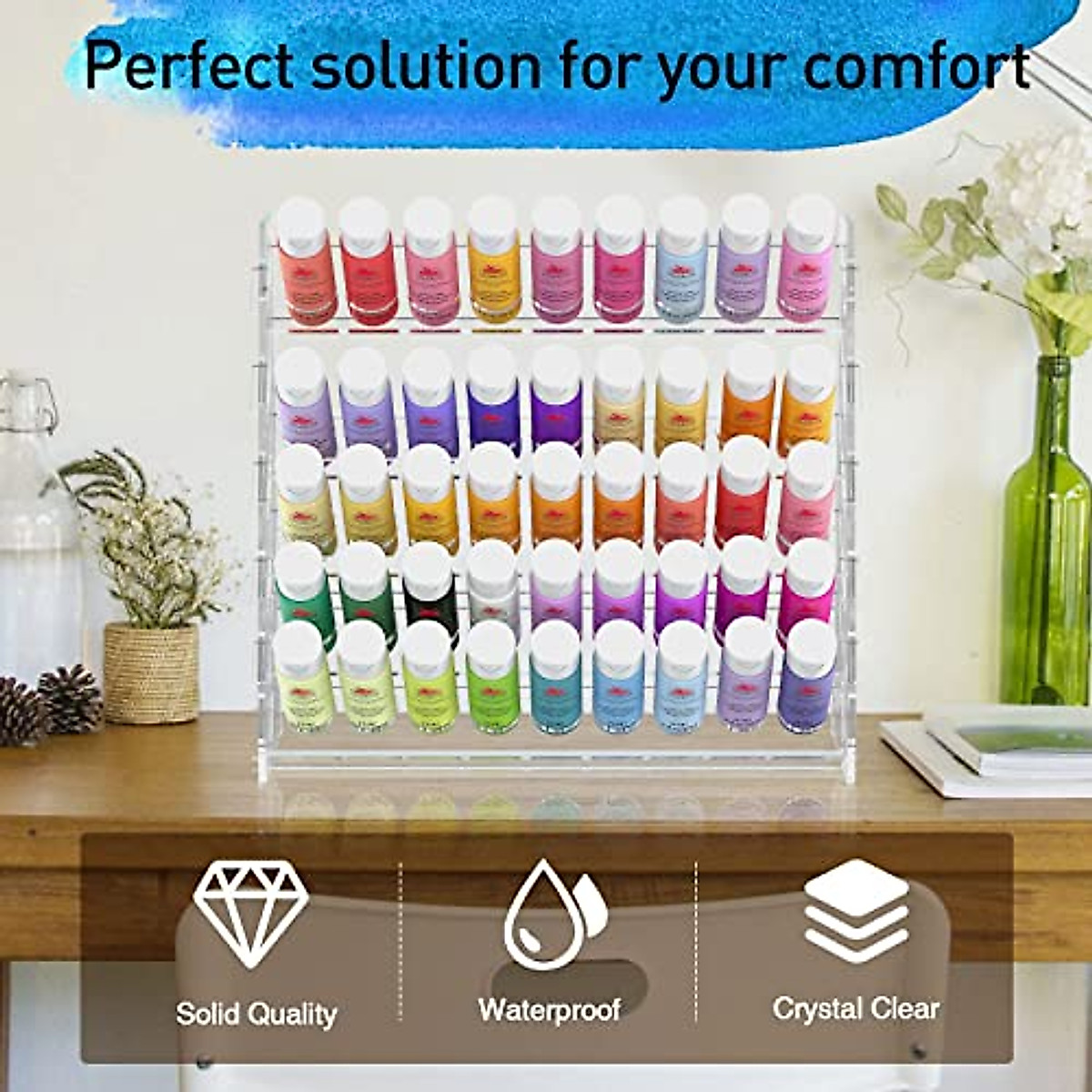 Acrylic Paint Organizer, Paint Rack Stand for 45 Bottles of Paints, Craft Paint Storage, Paint Rack Stand Pigment Organizer Holder Ink Bottle Stands, 2 oz Paint Rack Display Storage Oranizer