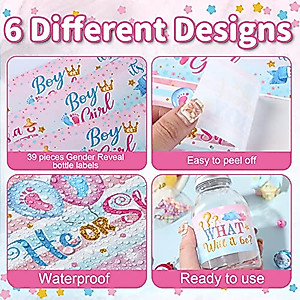 39 Pieces Baby Gender Reveal Water Bottle Labels Gender Reveal Party Favors Baby Shower Water Bottle Stickers Wrappers Waterproof He or She Baby Shower Labels for Baby Gender Reveal Party Decoration