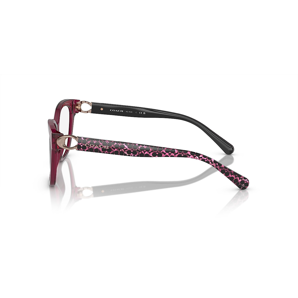 Coach HC6120 Prescription Eyewear Frames, Transparent Ruby/Demo Lens, 54 mm