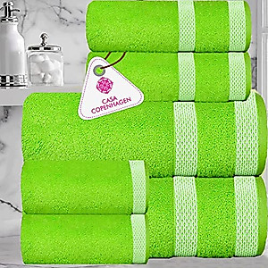 CASA COPENHAGEN Solitaire Towel Designed in Denmark 600 GSM 2 Bath Towels 2 Hand Towels 2 Washcloths, Super Soft Egyptian Cotton 6 Pices Towels Set for Bathroom, Kitchen & Shower - Lime Green