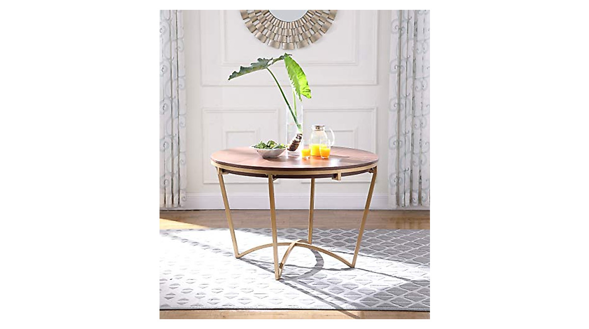 Elegant Meridian Eleanor Dining Table with Walnut Veneer & Gold Base