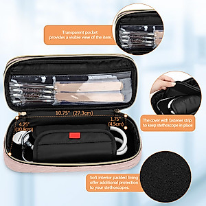 Damero Double Layer Stethoscope Case Compatible with 3M Littmann/ADC/Omron Stethoscope, Stethoscope Carrying Case Travel Bag for Nurse Accessories, Misty Rose