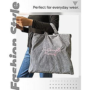 Corduroy Tote Bag for Women,Large Tote Bag ,Shoulder Bag with Zipper&Inner Pockets,Hobo Crossbody Handbag Casual Tote. (Grey)