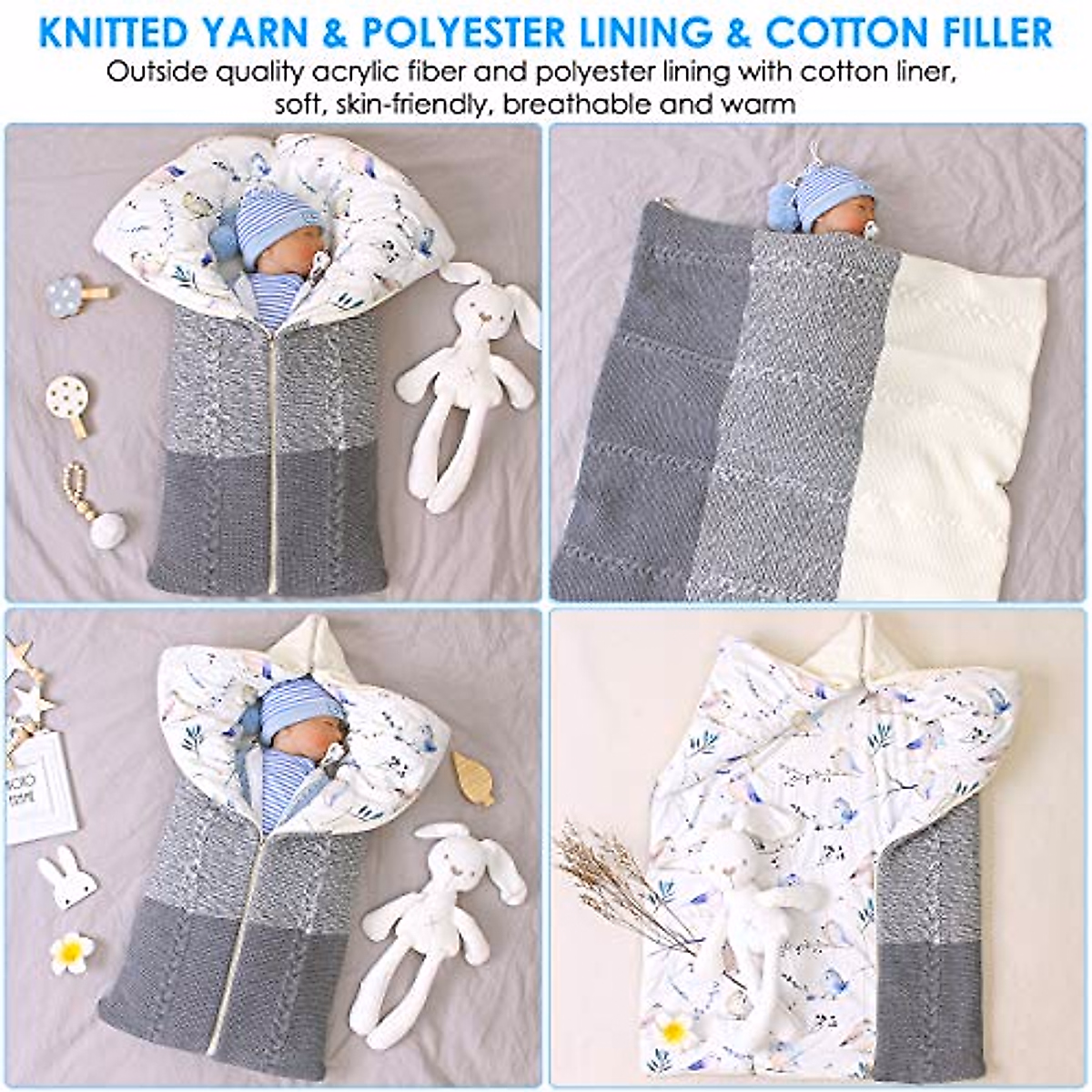 Petyoung Newborn Baby Swaddle Blanket, Multifunction Stroller Wrap Sleeping Mat Thick Warm Sleeping Bag for Baby Boys Girls 0-12 Months