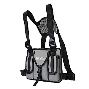 mosstyus Chest Front Bag Reflective Vest Radio Harness Adjustable Chest Rig Bag Pocket Pack Holster for Two Way Radio