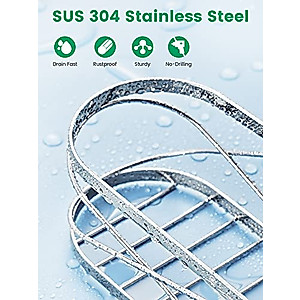 PARAKE Shower Caddy for Bathroom, 2-Pack Self-Adhesive Shower Storage Shelf with 4 Hooks, SUS304 Shampoo Organizer Rack Shower Shelf, Rustproof Large Capacity, for Kitchen Dorm Bath Toilet, Silver