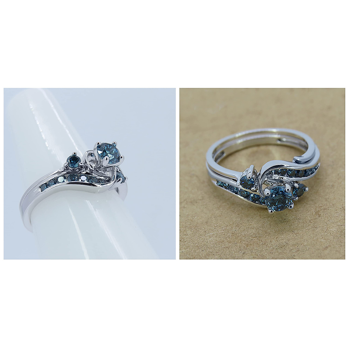 Dazzlingrock Collection 0.90 Carat (Ctw) 14k Round Blue Diamond Women Swirl Bridal Engagement Ring Set, White Gold, Size 5.5