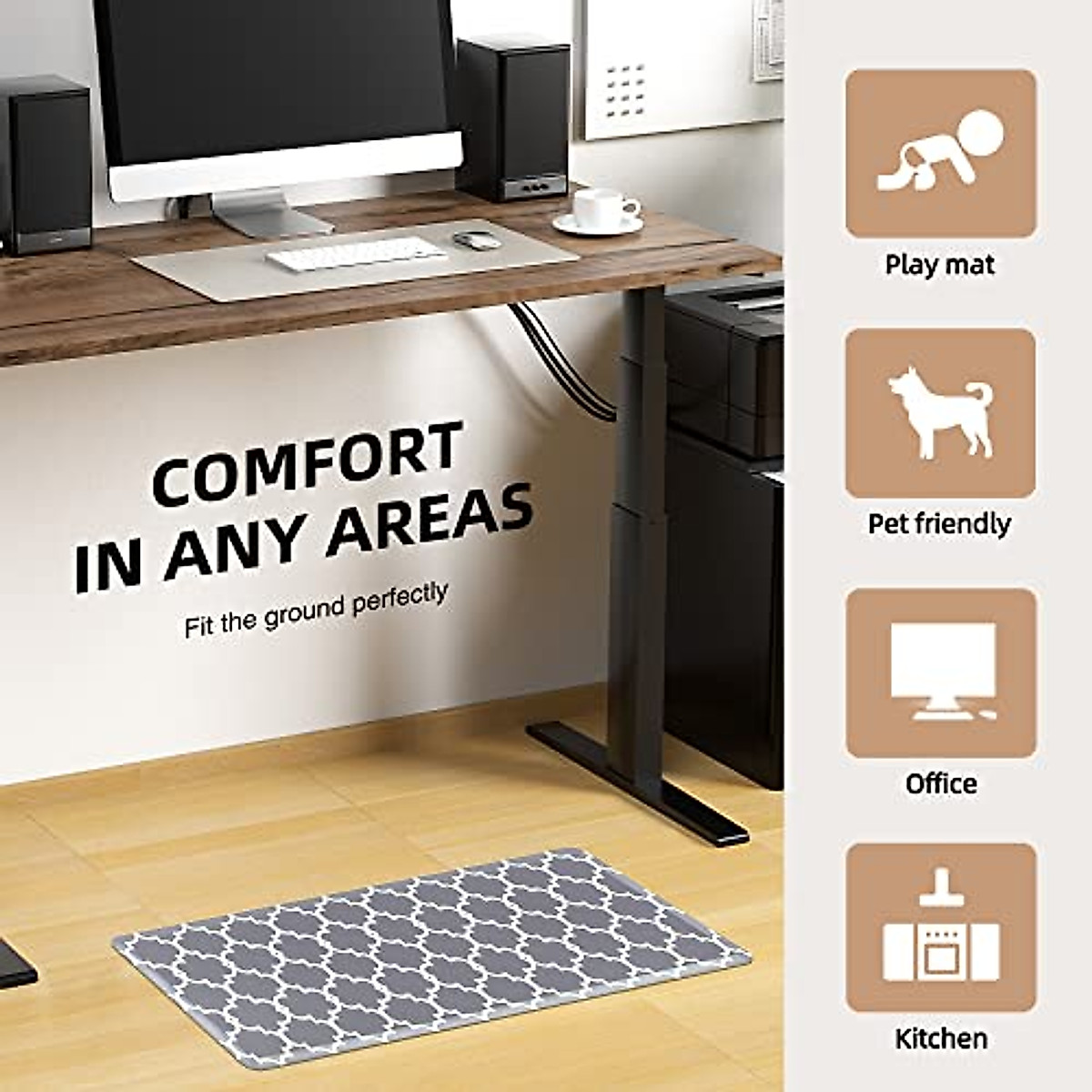 KOKHUB Kitchen Mat,1/2 Inch Thick Cushioned Anti Fatigue Waterproof Kitchen Rug, Comfort Standing Desk Mat, Kitchen Floor Mat Non-Skid & Washable for Home, Office, Sink,17.3"x28"- Grey