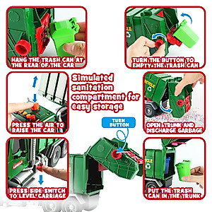 Dwi Dowellin Toddler Toys for 3 + Years Old Boys, 15" Large Garbage Truck Toy,Friction Powered Waste Management Garbage Truck with Lights and Sounds,3 Rear Loader Trash Cans,Kids Gift