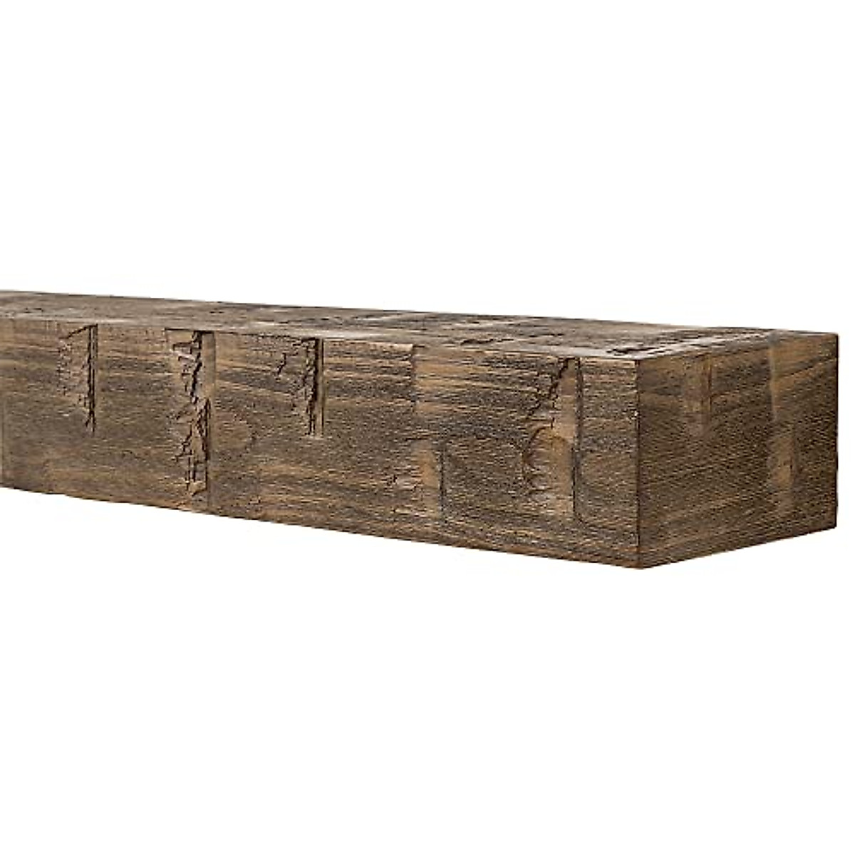 Country Living Wood Fireplace Mantel Shelf - Bodie 60 Inch Mocha Finish | Rustic Hand-Hewn and Distressed Pine Beam with Worn, Reclaimed Log Look; for Fireplaces, Hearths & Décor