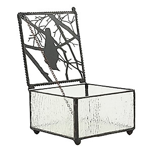 Ebros Gift Gothic Silhouette Raven Crow On Tree Branch Frosted Glass Decorative Jewelry Box 4" Wide Edgar Poe Nevermore Ravens Crows Stash Trinket Secret Box