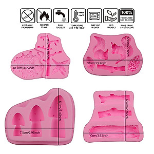 ZQWE 4pcs Forest Squirrel Stump Mushroom Pine Cone Cake Mold DIY Fondant Chocolate Bread Baking Pan Ice Cube Coffee 3D Molds, Pink