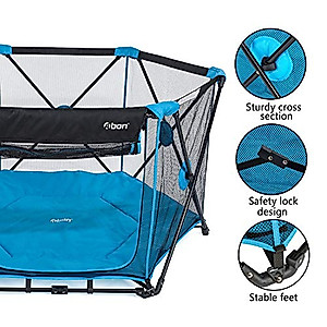 Abon Portable 6 Panel Play Pen Playard for Infants and Babies Indoor and Outdoor, Lightweight Mesh Toddler Hexagon Fence Play Area Washable,Foldable 53" Wx 30" H(Blue)…