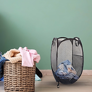 Collapsible Portable Mesh Laundry Storage Hamper - Durable, Foldable Closed Clothes Basket | Pop-up Folding Compact Washing Bag for Girl's Rooms, College Dorms, Cruises, or Travel (1PCS, Black)