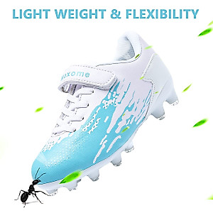 ziitop Kids Soccer Shoes for Boys Girls Youth Football Cleats Outdoor & Indoor Baseball Shoes, Lightweight Breathable Conical Studs, Running & Training for Students (Little Kids/Big Kids) Whiteblue