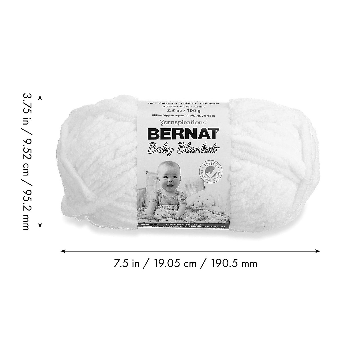 Bernat Baby Blanket White Yarn - 3 Pack of 100g/3.5oz - Polyester - 6 Super Bulky - 72 Yards - Knitting/Crochet