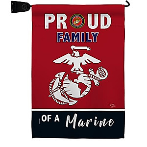 Breeze Decor Proud Family Garden Flag Set Mailbox Hanger Armed Forces Marine Corps USMC Semper Fi United State American Military Veteran Retire Official House Yard Gift Double-Sided, Made in USA
