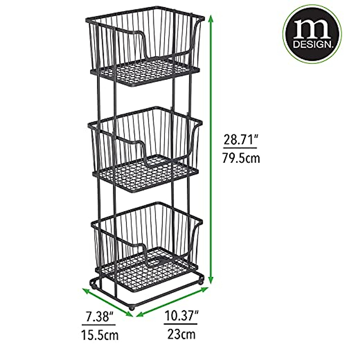 mDesign Tall 3 Basket Tiered Bathroom Holder, Metal Wire Floor Stand Storage Layered Rack with Three Tier Storage Shelving Bathroom Organizer Bins for Bath Towels, Hand Soap, and Toiletries - Black