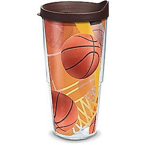 Tervis Basketballs Net & Golden Background Made in USA Double Walled Insulated Tumbler Travel Cup Keeps Drinks Cold & Hot, 24oz, Lidded
