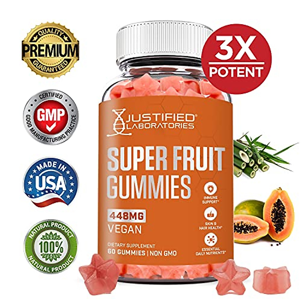 Superfruit Gummies 448MG Contain Essential Daily Nutrients Collagen Alternative Supports Healthy Hair Skin Nails Chewable Vitamins for Women Men 60 Gummys