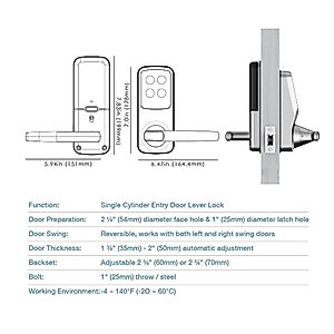 Lockly Secure Plus, Bluetooth Smart Lock, Keyless Entry Door Lock, PIN Genie® Keypad, 3D Biometric Fingerprint Sensor, Auto Lock - Satin Nickel (PGD628FSN) - Latch Edition