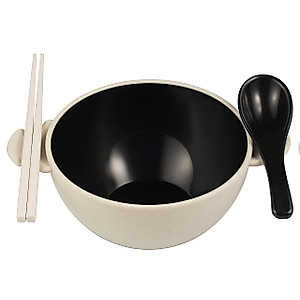Ozeri Earth Ramen Bowl 6-Piece Set, Made from Plant-Derived and Other Natural Materials, Beige with Black