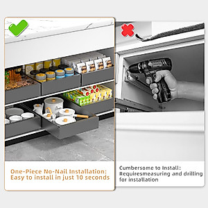 Laloton Pull Out Cabinet Organizer, Cabinet Pull Out Shelves 11.8" W x 16.9" D, Pull Out Drawers for Cabinets, Heavy Slide Drawers Fixed with Adhesive Nano Film Fixed, for Kitchen, Bathroom (Grey)