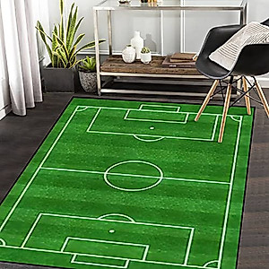 CAWIADFWJO Area Rug Soccer Field Football Stadium Green Grass Painted line Sport Play Non-Slip Soft Carpet Floor Mat Indoor Outdoor Runner Rugs Yoga Mat Home Decor for Living Room Bedroom, 47''x63''