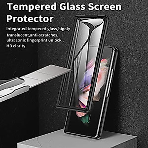 spoovcto Upgraded Leather for Samsung Fold 3 Case, for Galaxy Fold 3 Case with Hinge Protection Built-in Screen Protector Kickstand,Shockproof Protective Cover for Samsung Galaxy Z Fold 3-Black