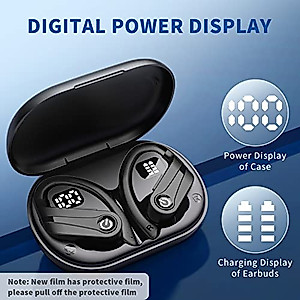 Wireless Earbuds Bluetooth Ear Buds with Mic, 72H Wireless Headphones Bluetooth 5.3 Sport Earbuds Digital LED Display, IPX7 Waterproof Over Ear Earphones with Hooks for Sports Running Workout Gym